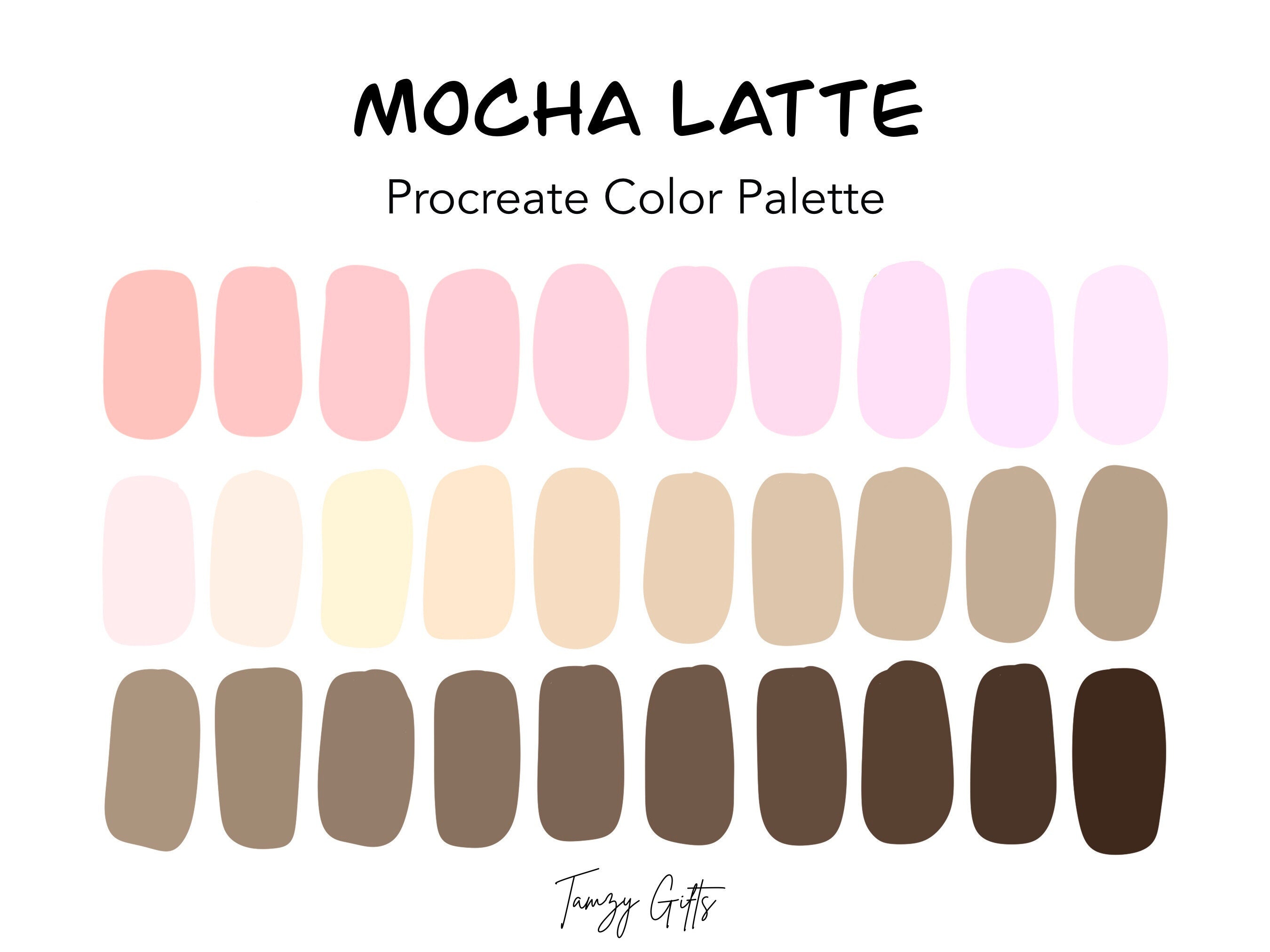 Paleta de colores Procreate y Hex Code Degradado Mocha Latte 30 colores / Herramientas Procreate ...