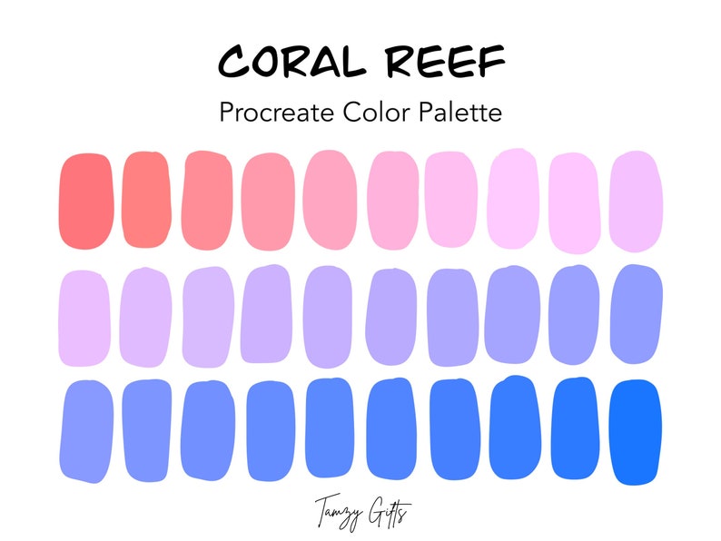 Procreate and Hex Code Color Palette - Coral Reef Gradient (30 Colors ...