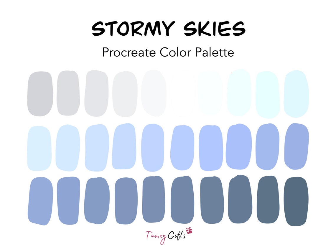 Procreate and Hex Code Color Palette Stormy Skies Gradient 30 Colors ...