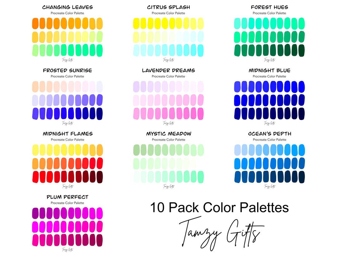 Procreate and Hex Code Color Palette - Ultimate 10 Pack Gradient ...