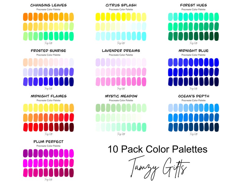 Procreate And Hex Code Color Palette Ultimate 10 Pack Gradient Palettes Ii 10 Palettes 300