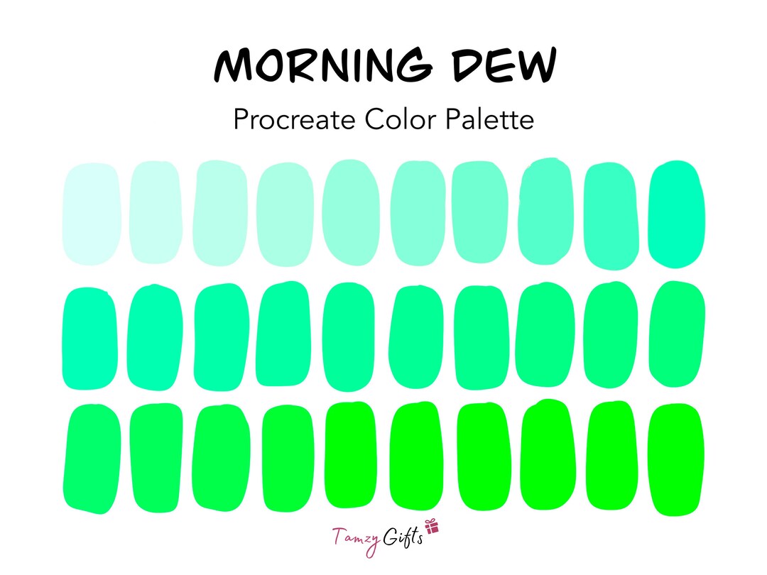 Procreate and Hex Code Color Palette Morning Dew Gradient 30 Colors ...