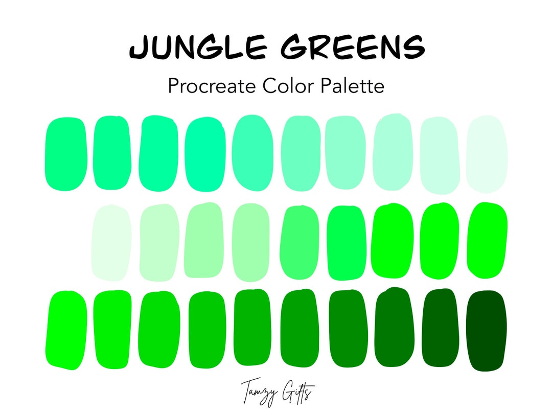 Procreate & Hex Code Color Palette - Jungle Greens Gradient (30 Colors ...