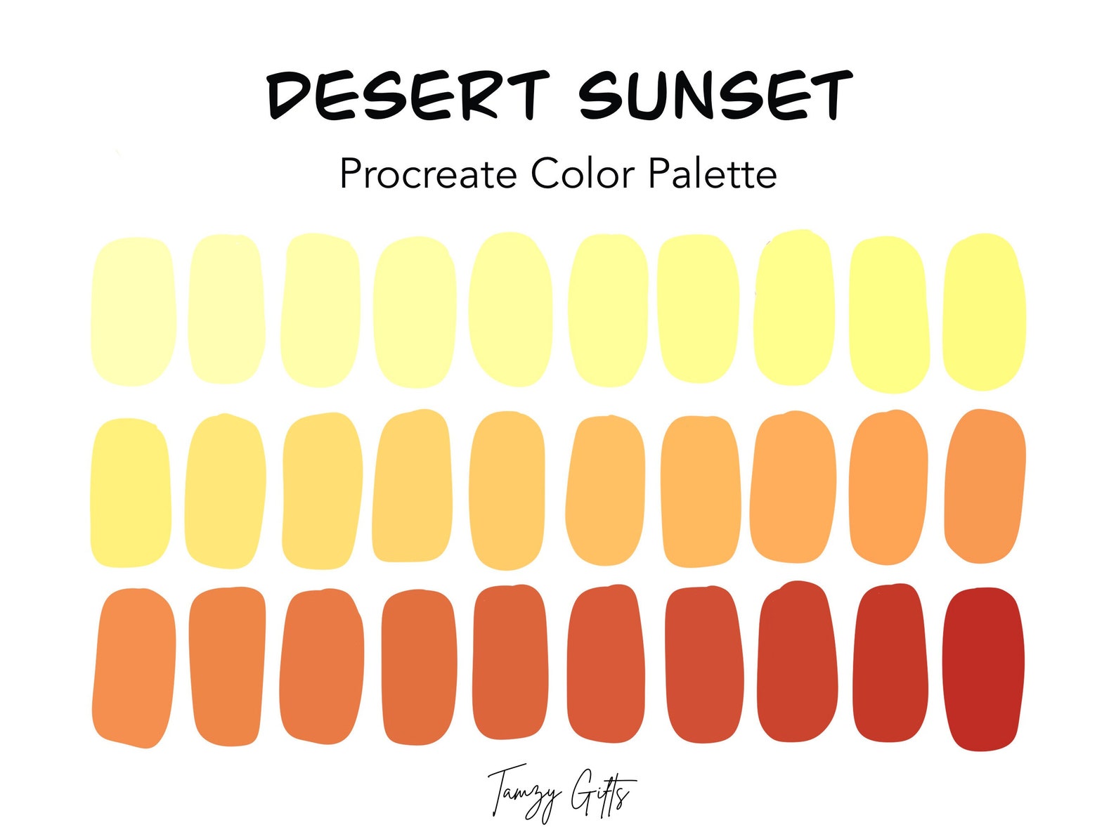 Procreate And Hex Code Color Palette Desert Sunset Gradient 30 Colors Procreate Tools