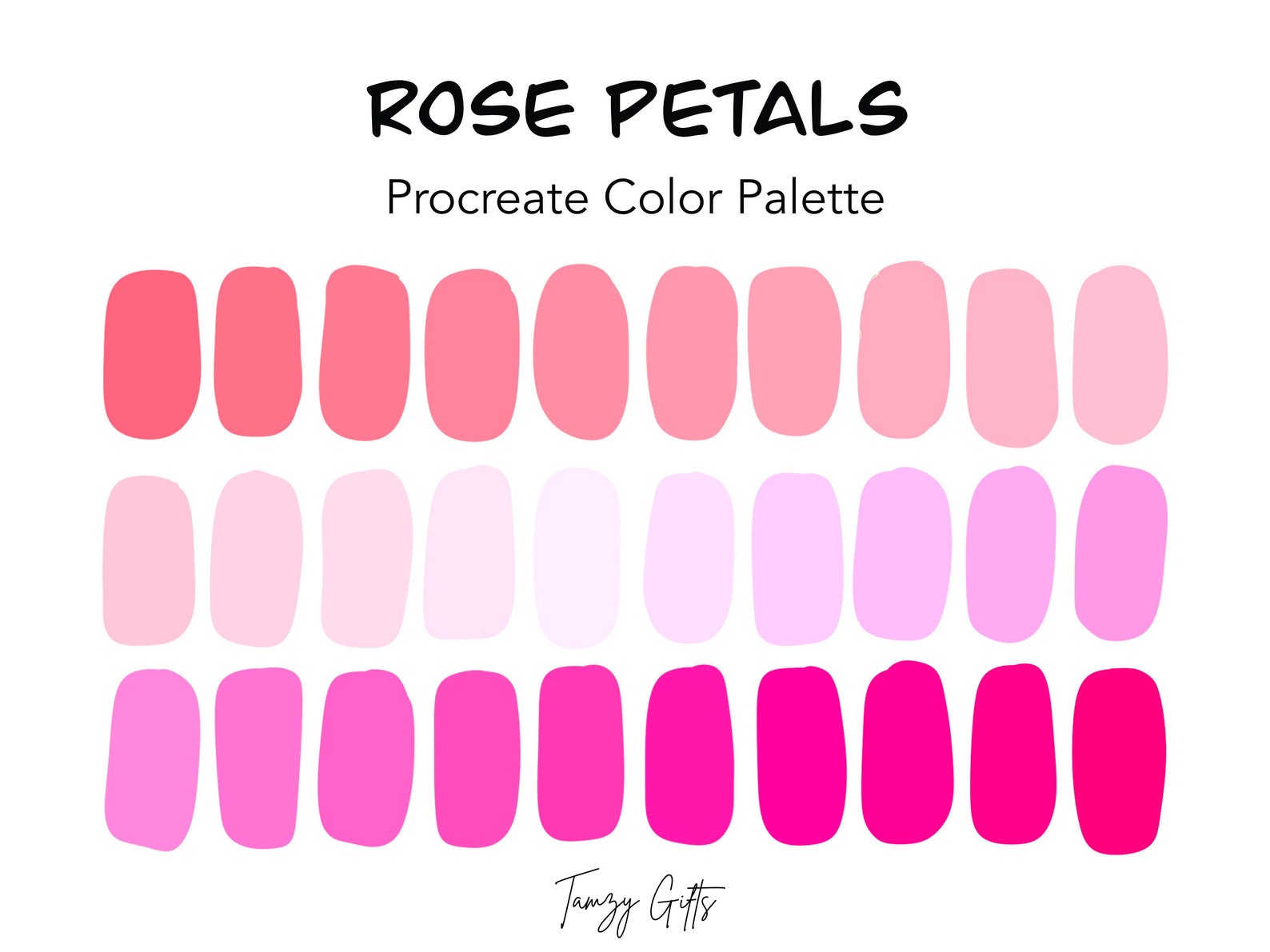 Procreate and Hex Code Color Palette - Rose Petals Gradient (30 Colors ...
