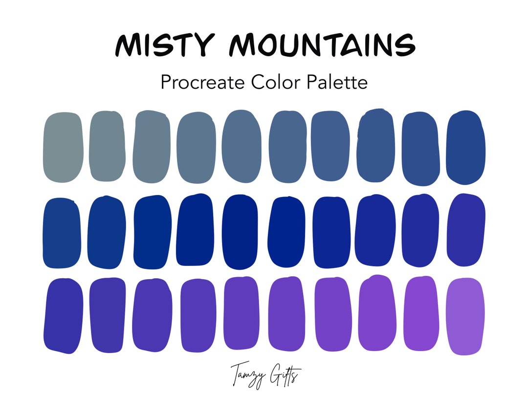 Procreate & Hex Code Color Palette - Misty Mountains Gradient (30 ...
