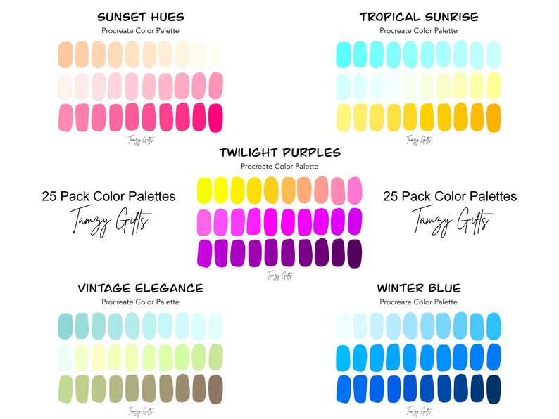 Procreate & Hex Code Color Palette - Ultimate 25 Pack Gradient Palettes ...