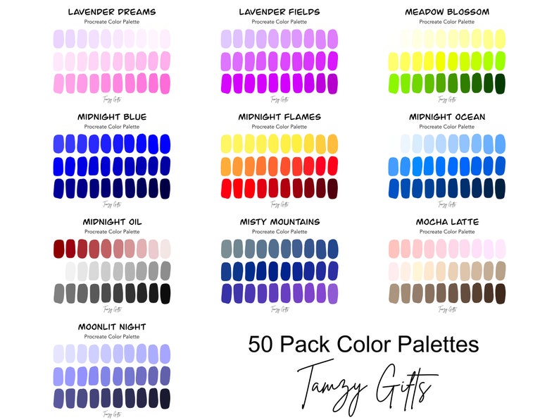 Procreate and Hex Code Color Palette - Ultimate 50 Pack Gradient ...