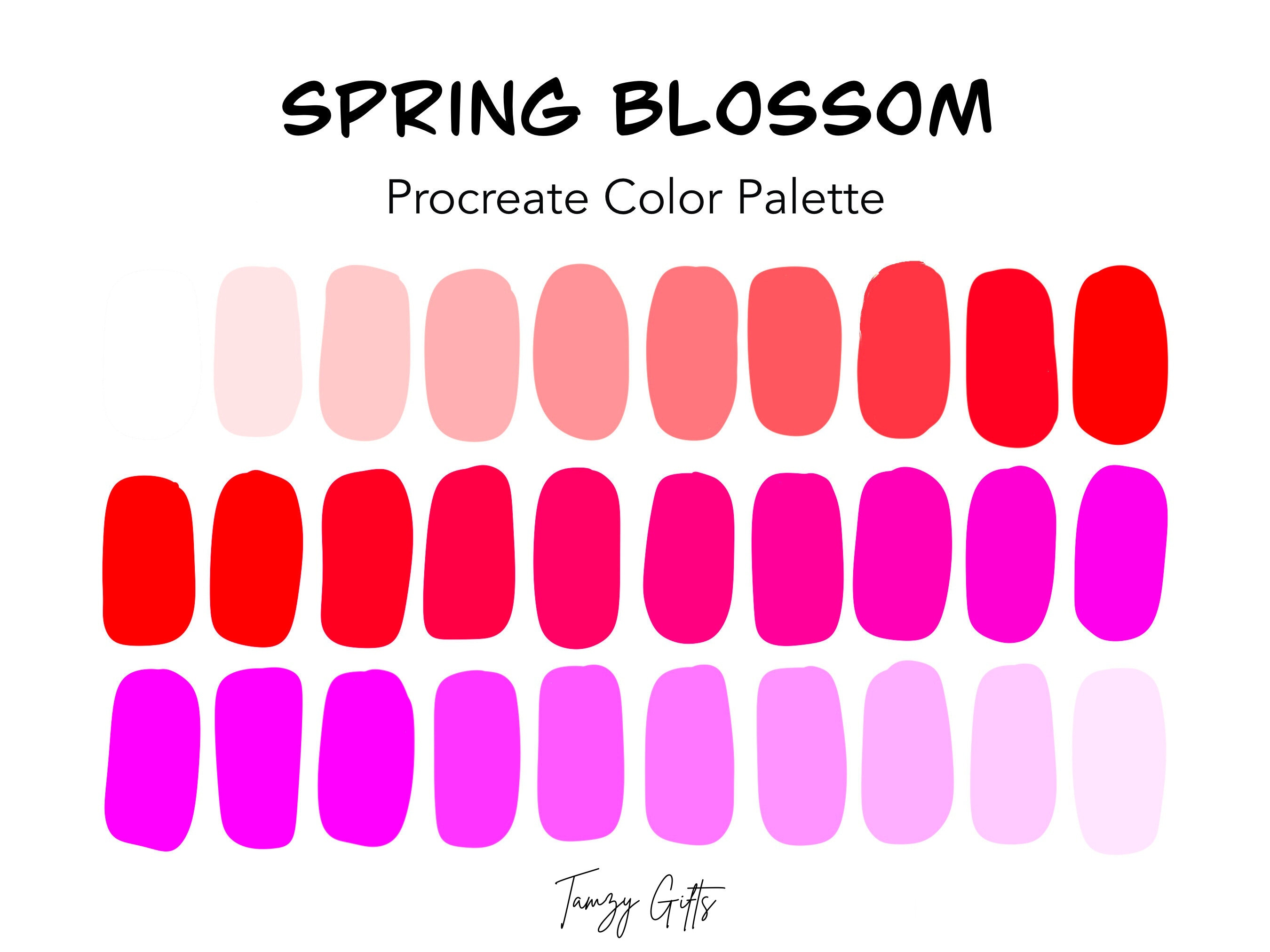 Procreate and Hex Code Color Palette - Spring Blossom Gradient (30 ...