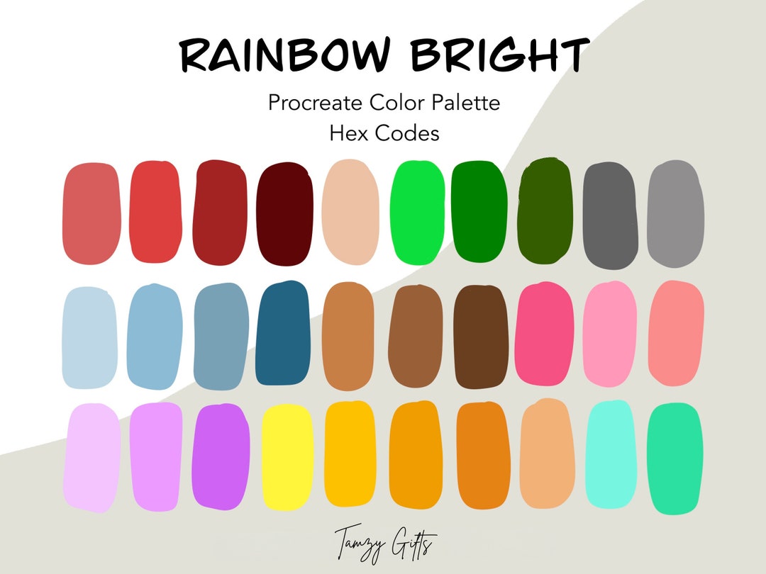 Procreate Color Palette and Hex Code Color Palette - Rainbow Bright ...