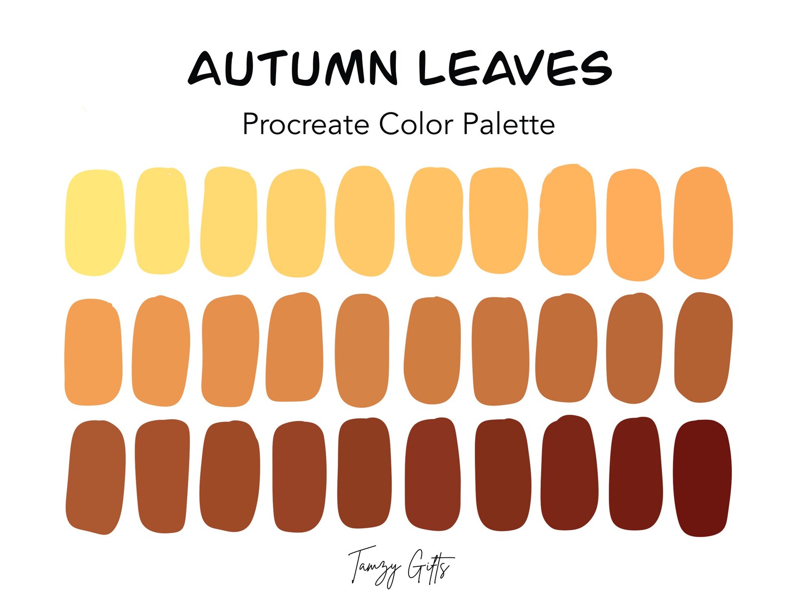 Procreate and Hex Code Color Palette - Autumn Leaves Gradient (30 ...