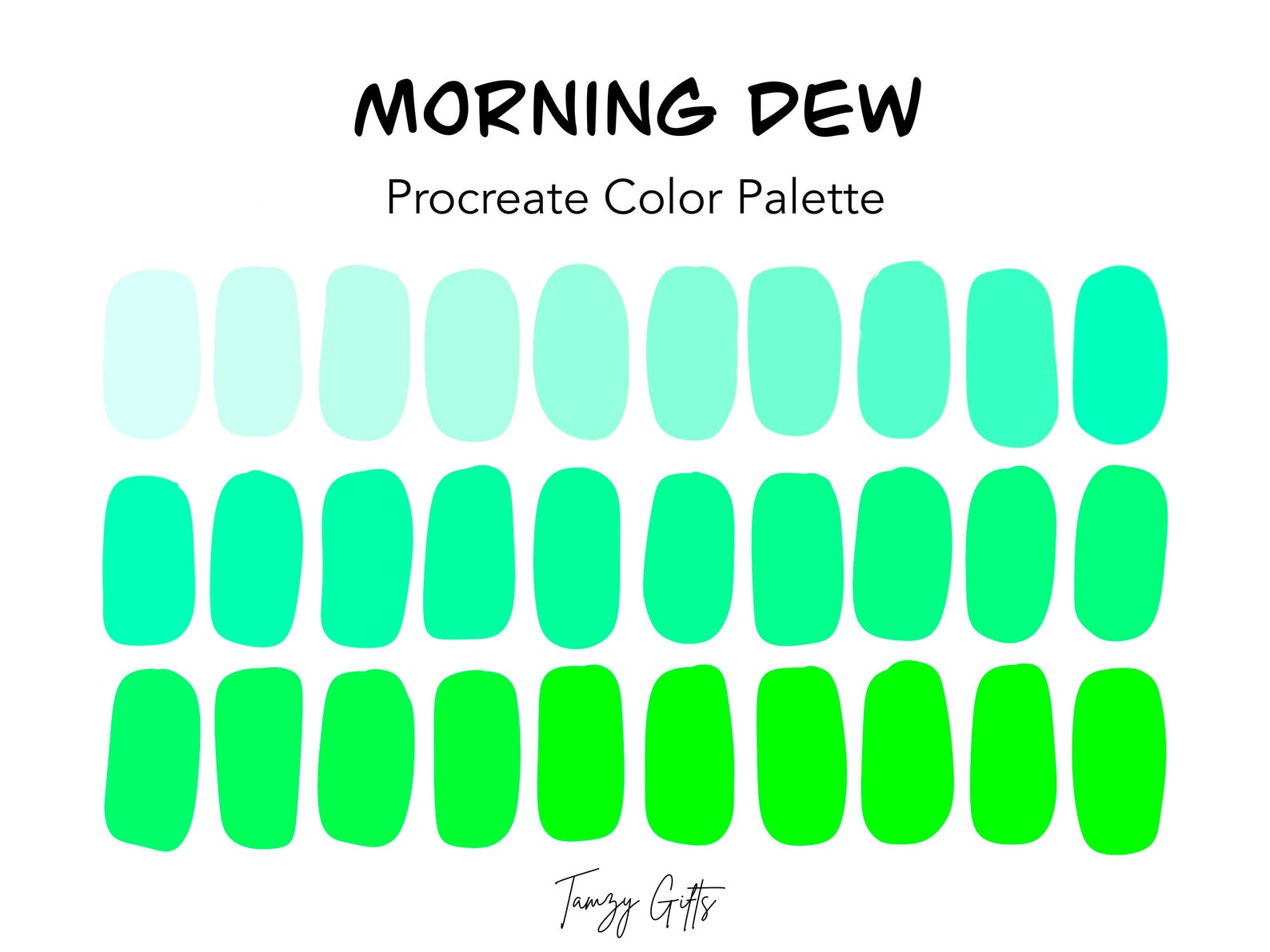 Procreate and Hex Code Color Palette - Morning Dew Gradient (30 Colors ...