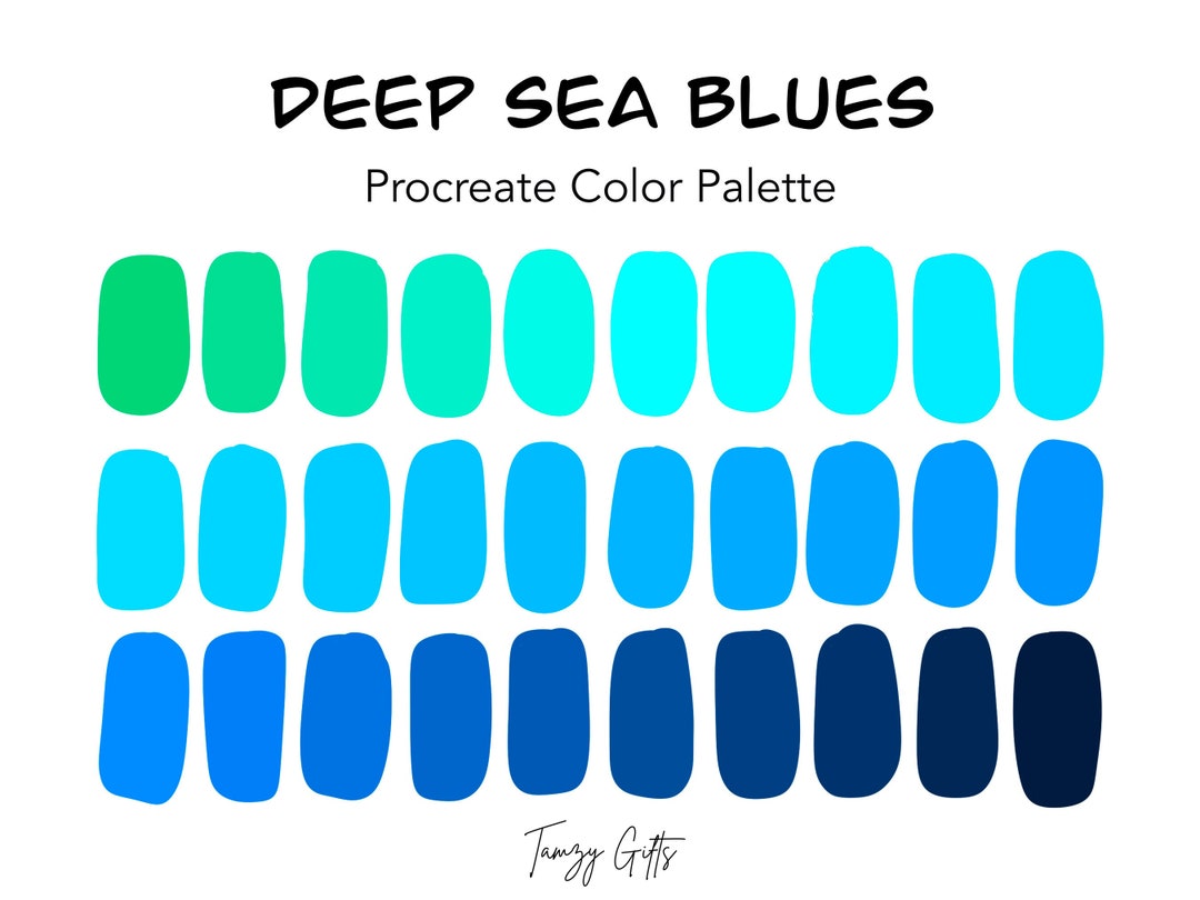 Procreate and Hex Code Color Palette - Deep Sea Blues Gradient (30 ...