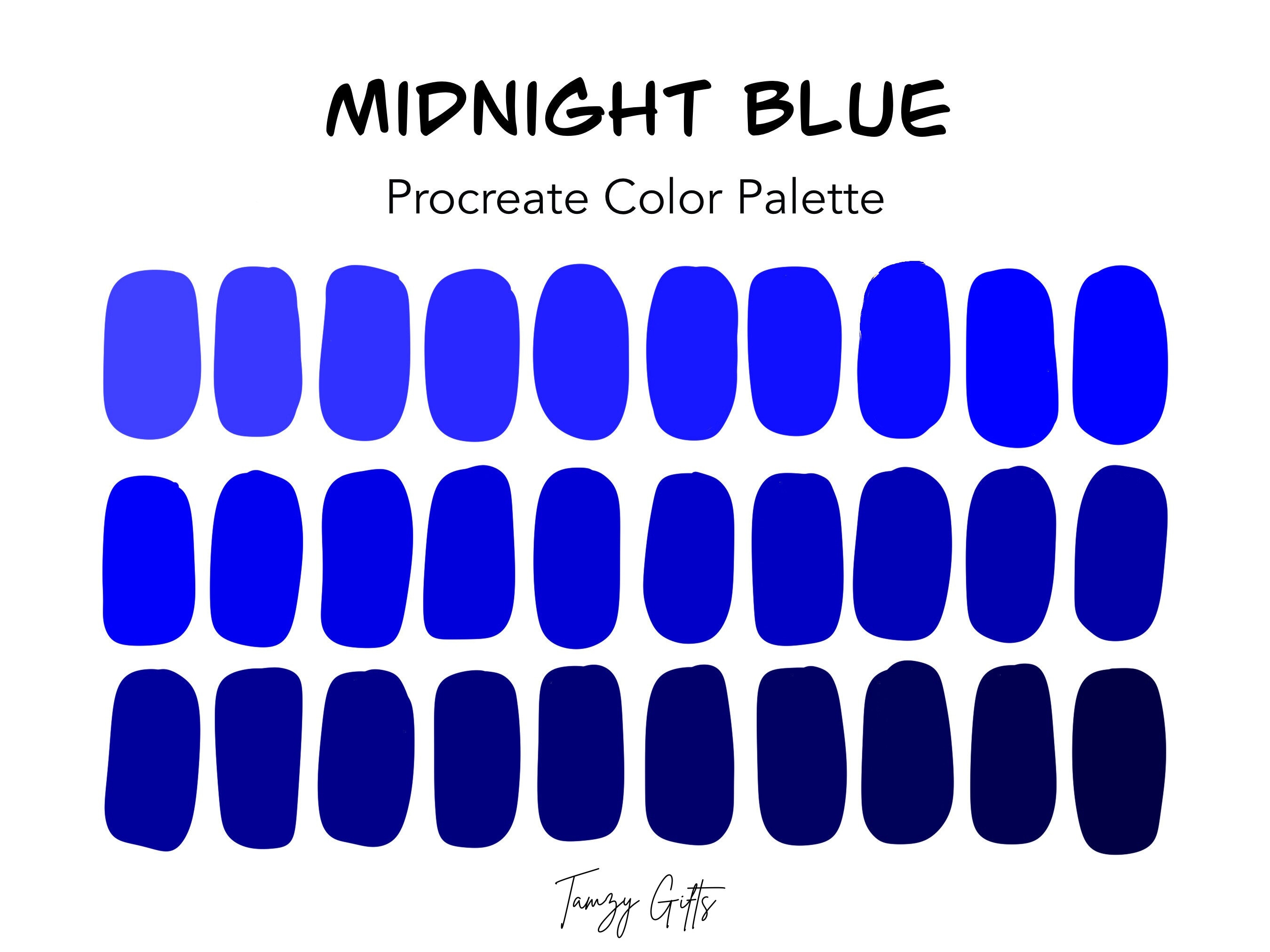 Procreate and Hex Code Color Palette - Midnight Blue Gradient (30 ...
