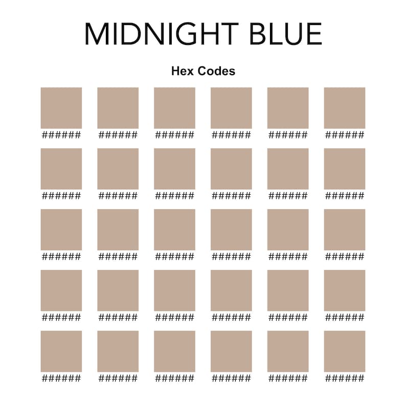 Procreate and Hex Code Color Palette - Midnight Blue Gradient (30 ...