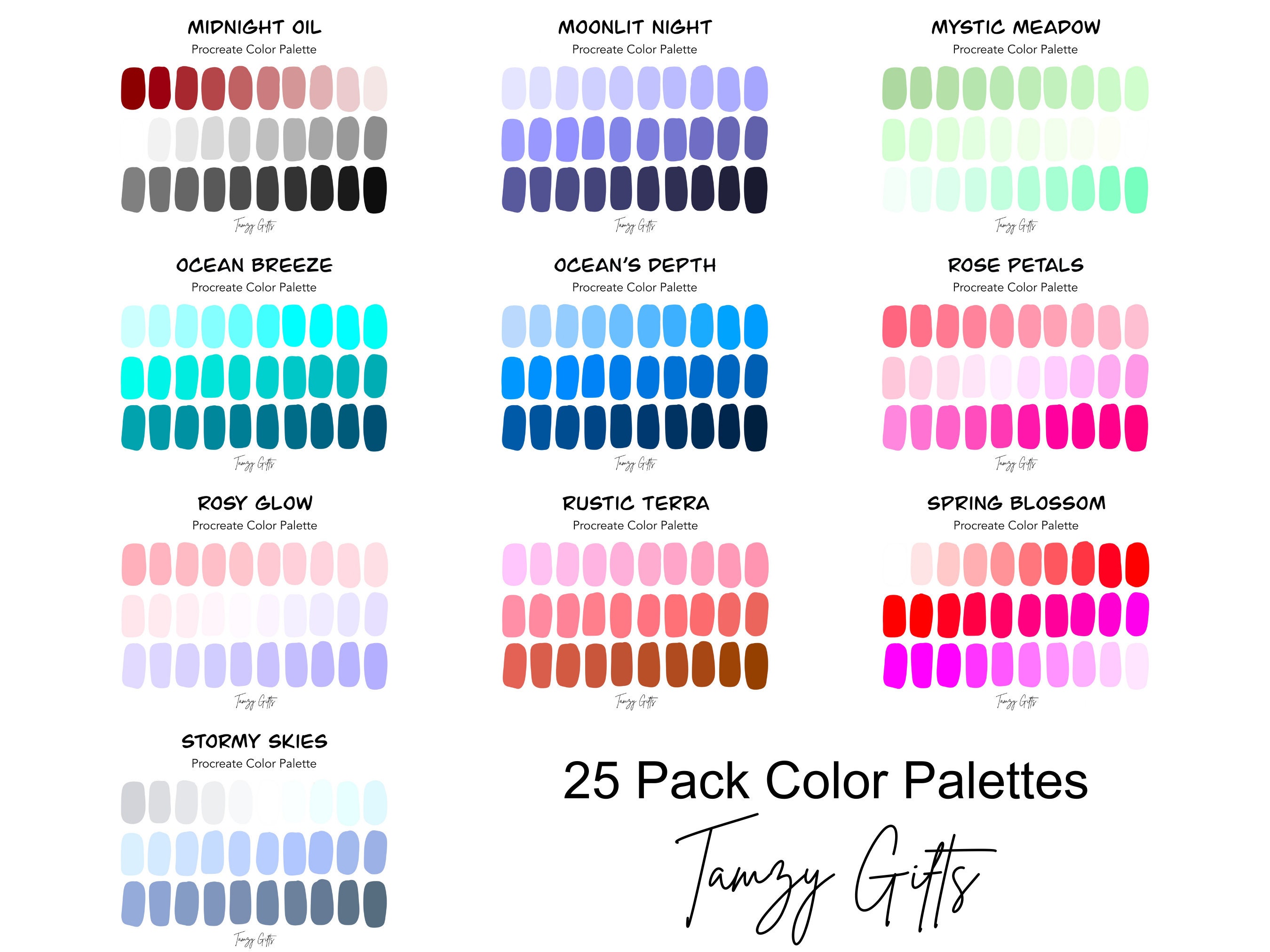 Procreate & Hex Code Color Palette - Ultimate 25 Pack Gradient Palettes ...