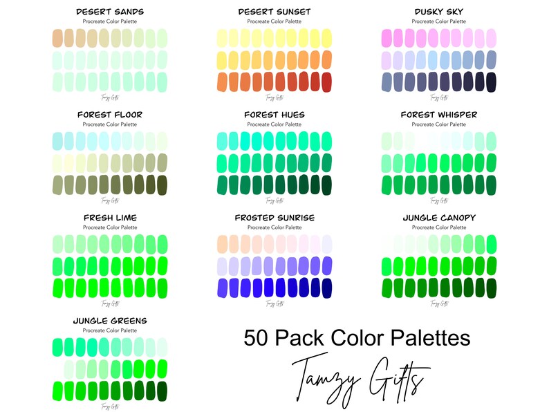 Procreate and Hex Code Color Palette - Ultimate 50 Pack Gradient ...