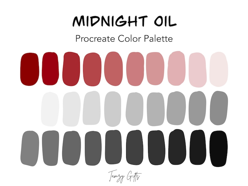 Procreate and Hex Code Color Palette - Midnight Oil Gradient (30 Colors) | Procreate Tools | Red ...