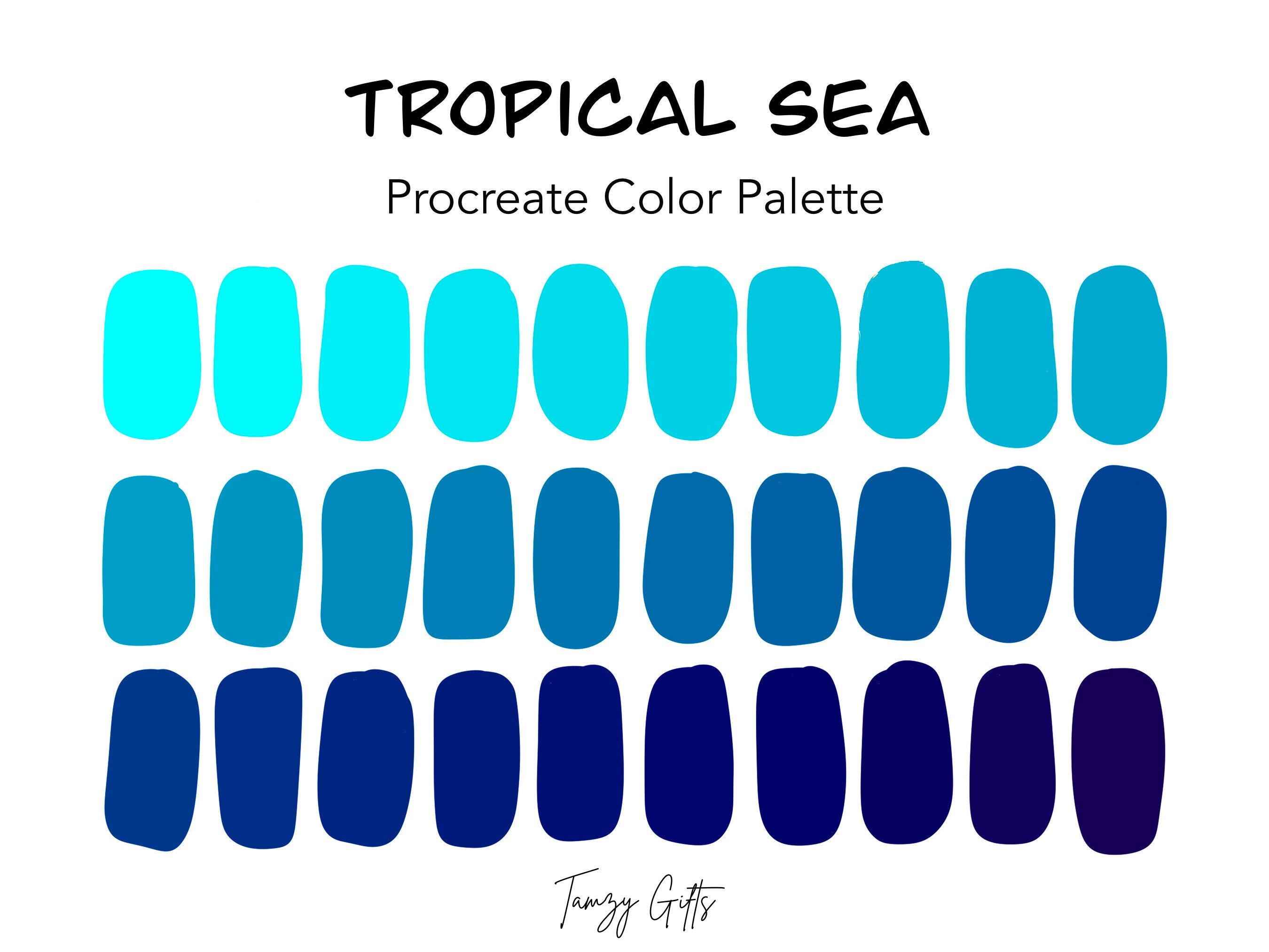 Procreate and Hex Code Color Palette - Tropical Sea Gradient (30 Colors ...