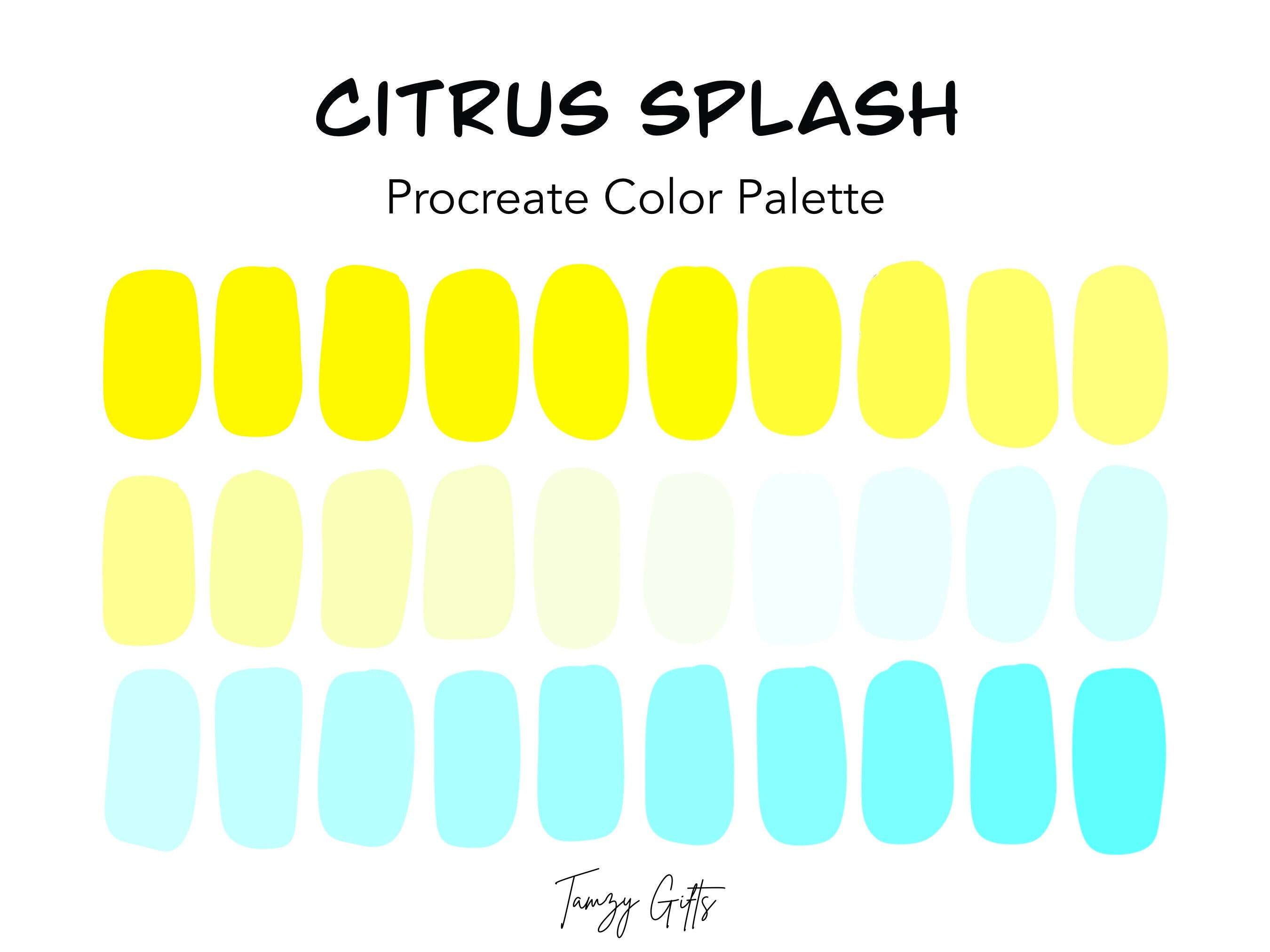 Procreate and Hex Code Color Palette Citrus Splash Gradient 30 Colors ...