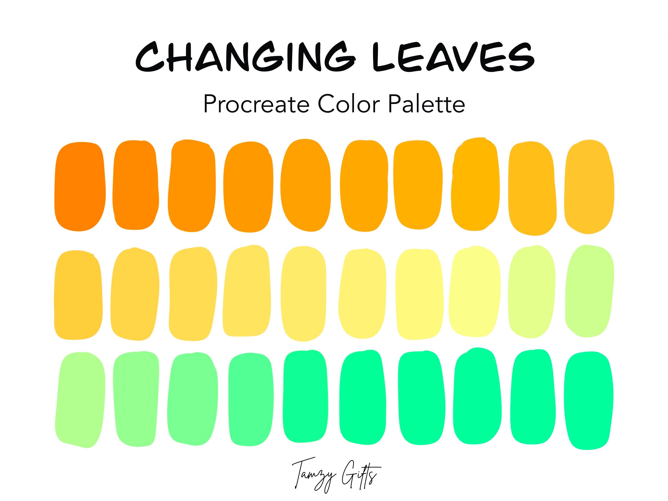 Procreate and Hex Code Color Palette - Changing Leaves Gradient (30 ...