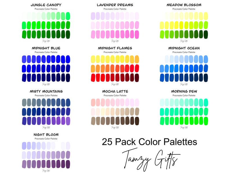 Procreate and Hex Code Color Palette - Ultimate 25 Pack Gradient ...