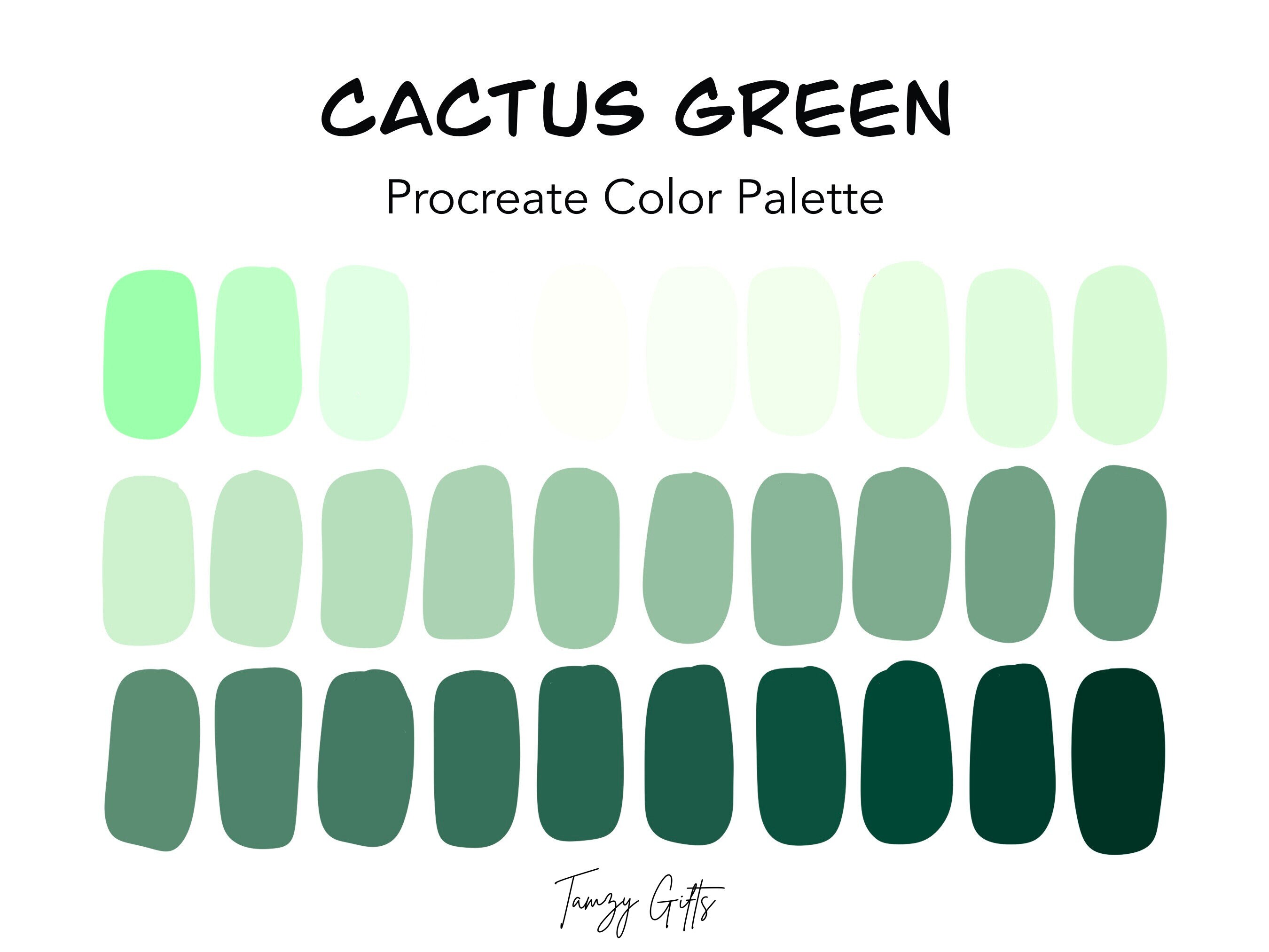 Procreate and Hex Codes Color Palette - Cactus Green Gradient (30 ...
