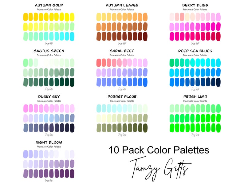 Procreate and Hex Code Color Palette - Ultimate 10 Pack Gradient ...