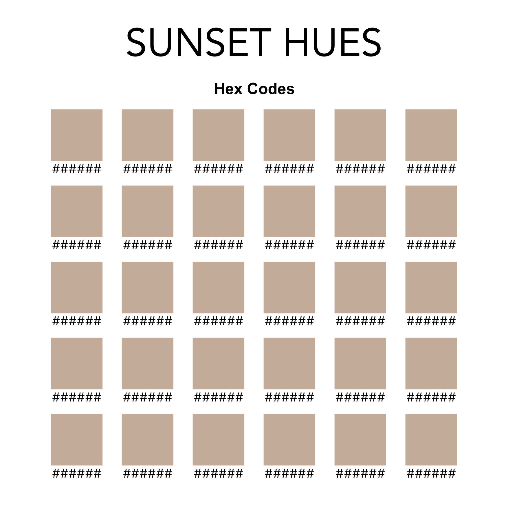 Procreate and Hex Code Color Palette - Sunset Hues Gradient (30 Colors ...
