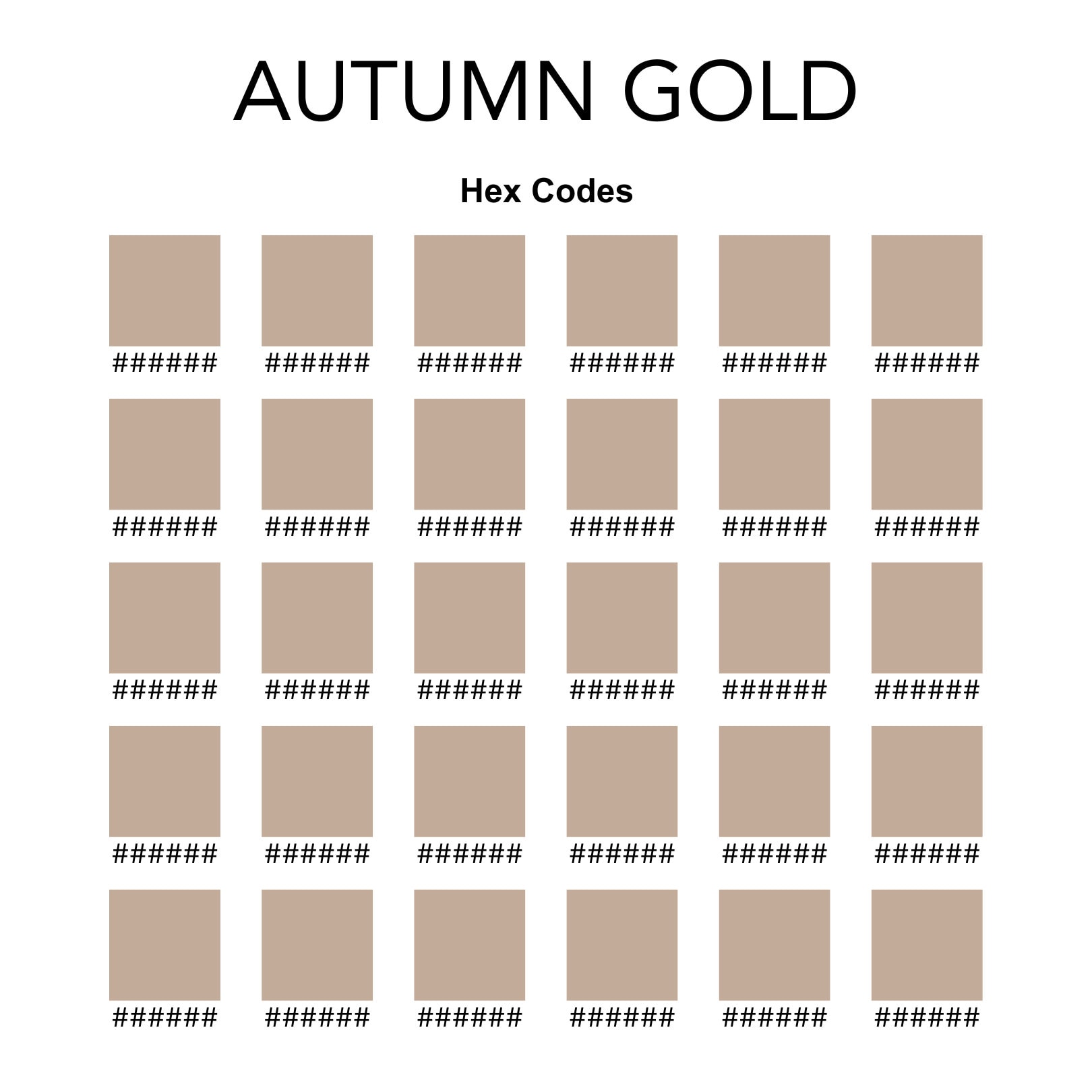 Procreate and Hex Code Color Palette - Autumn Gold Gradient (30 Colors ...