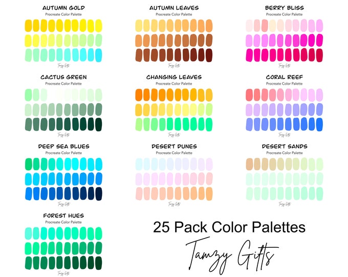 Procreate and Hex Code Color Palette Ultimate 25 Pack Gradient Palettes ...