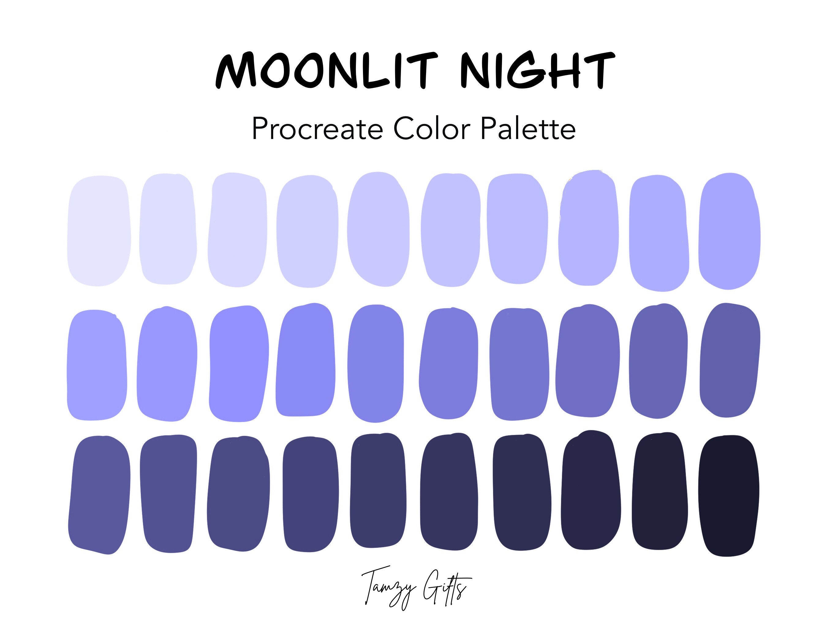 Procreate and Hex Code Color Palette - Moonlit Night Gradient (30 ...