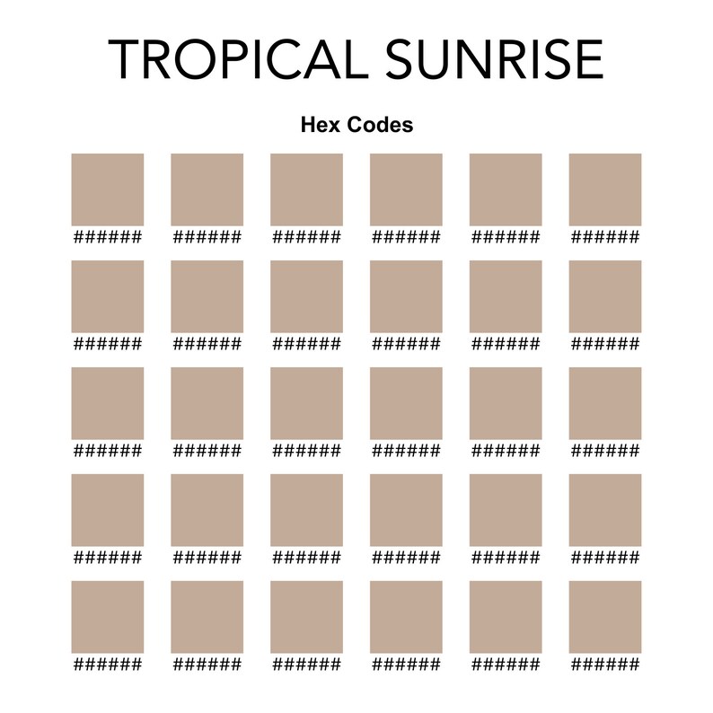 Procreate and Hex Code Color Palette - Tropical Sunrise Gradient (30 ...