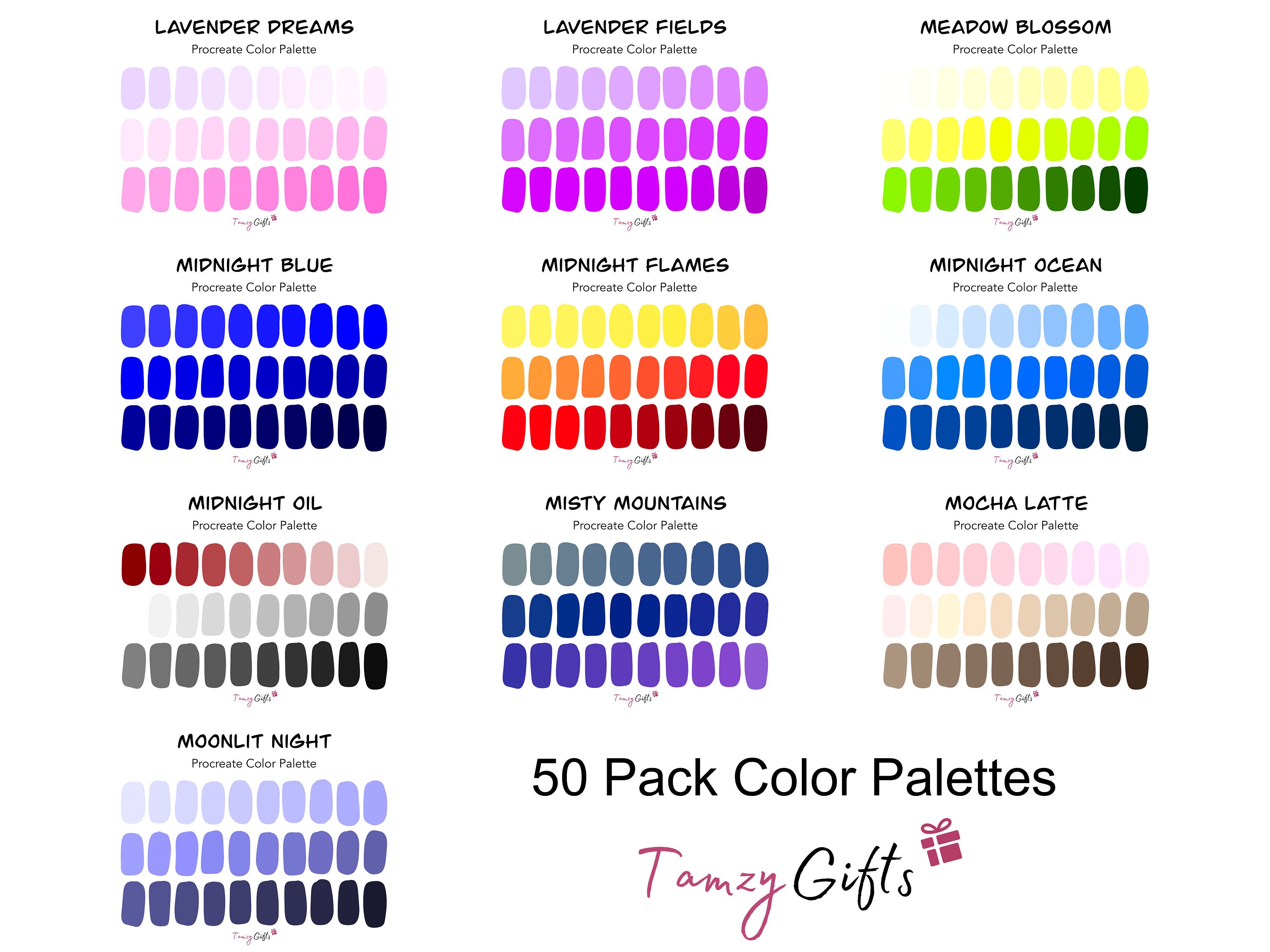 Procreate and Hex Code Color Palette Ultimate 50 Pack Gradient Palettes ...