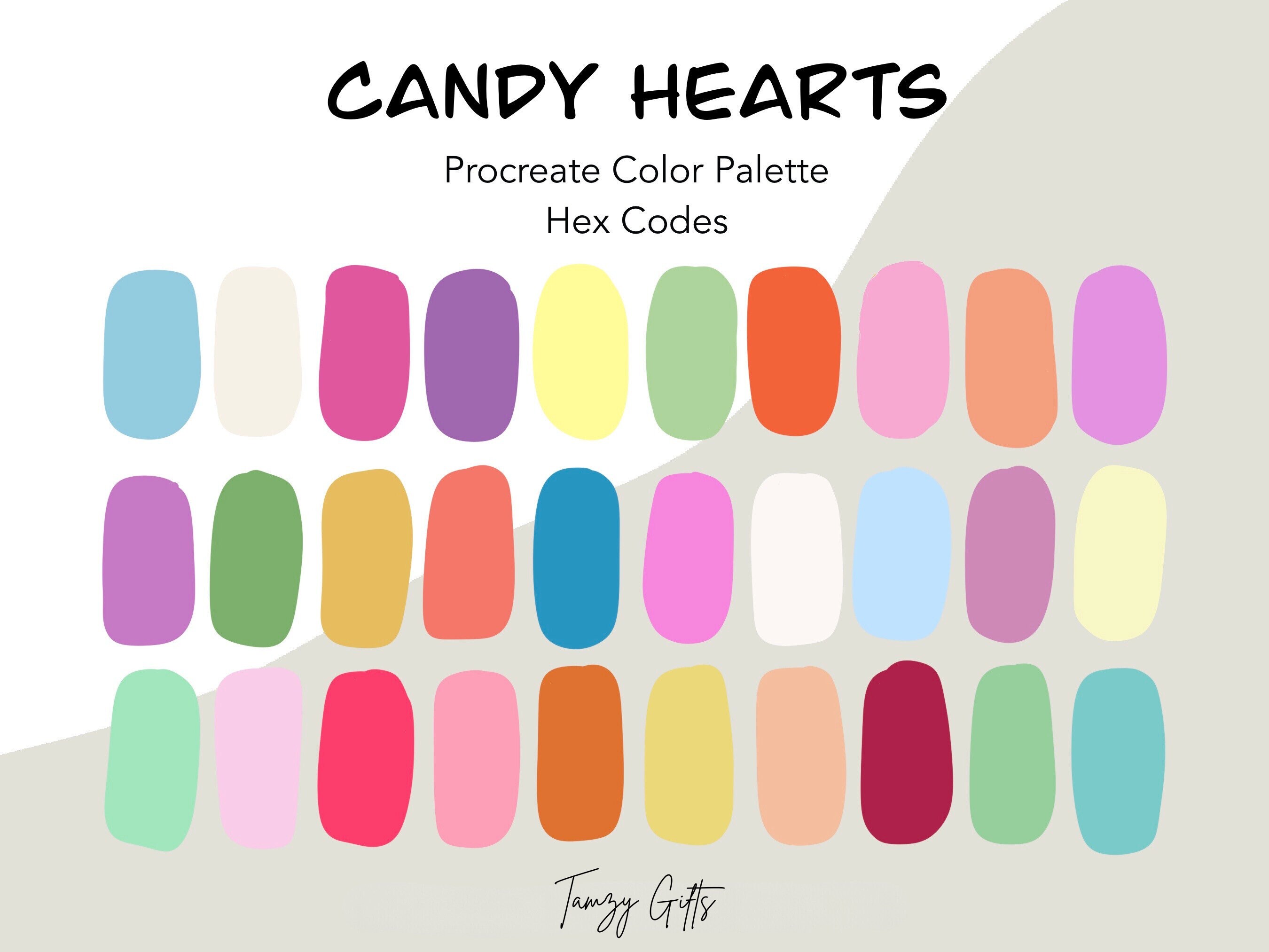 Procreate and Hex Code Color Palette - Candy Hearts | Procreate Tools ...