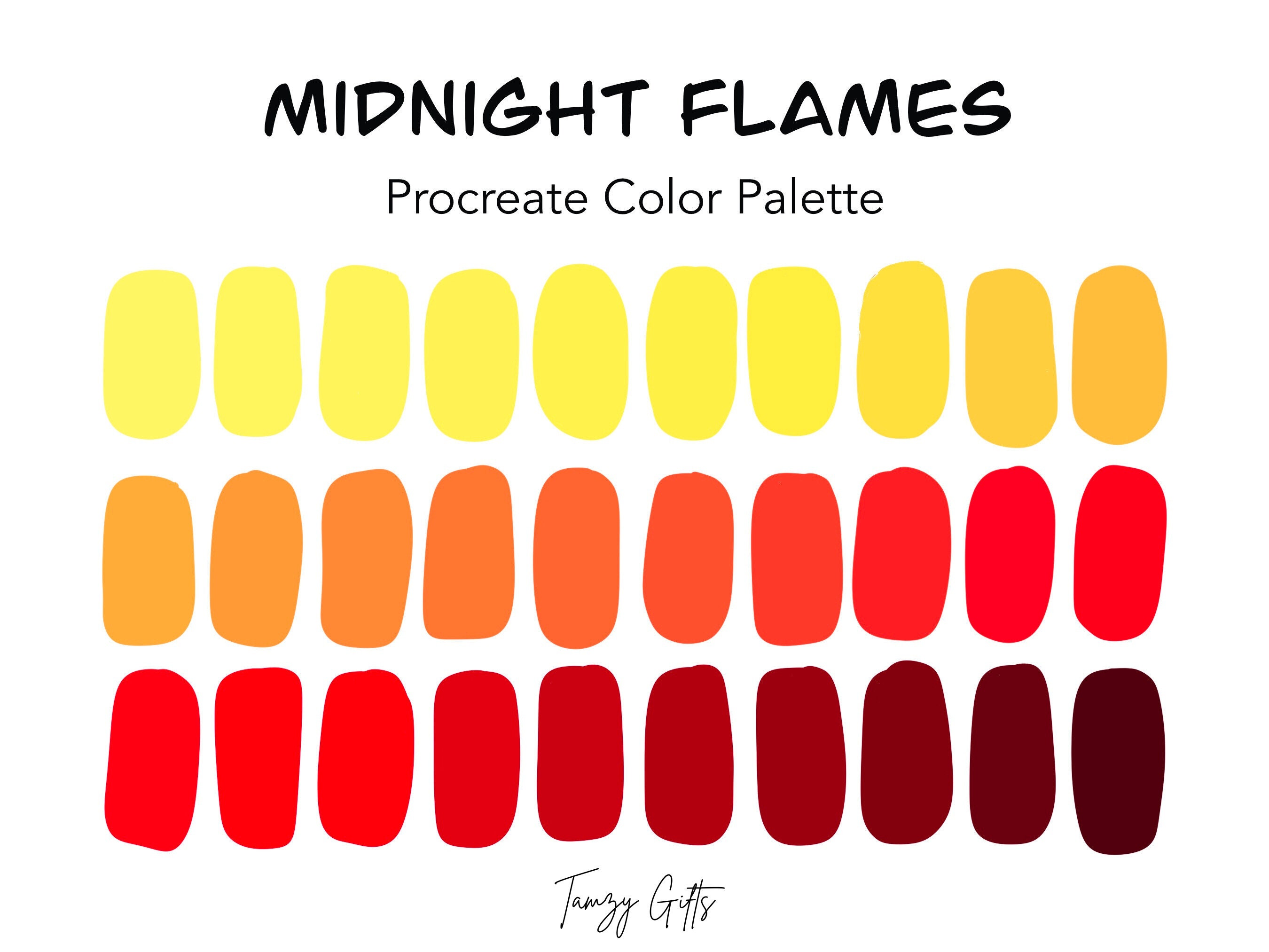 Procreate and Hex Code Color Palette - Midnight Flames Gradient (30 ...
