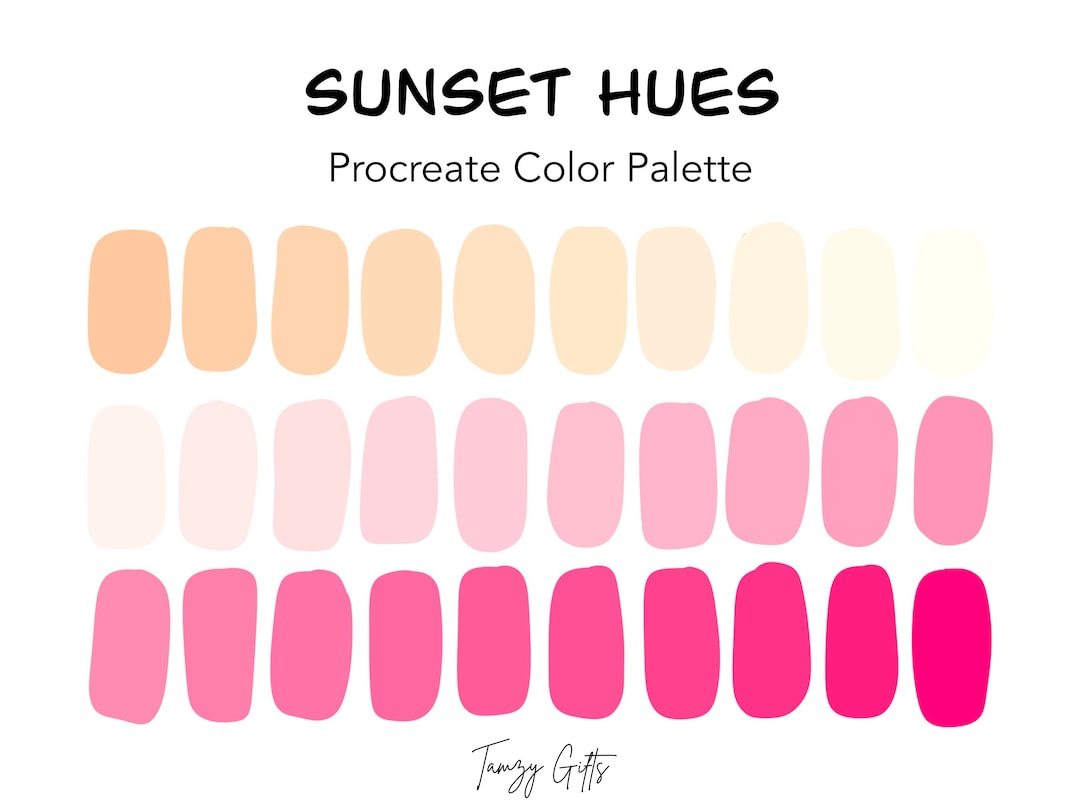 Procreate and Hex Code Color Palette - Sunset Hues Gradient (30 Colors ...