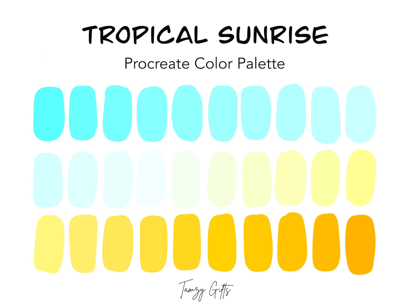 Procreate and Hex Code Color Palette - Tropical Sunrise Gradient (30 ...