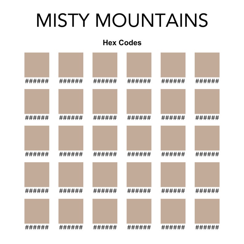 Procreate & Hex Code Color Palette - Misty Mountains Gradient (30 ...