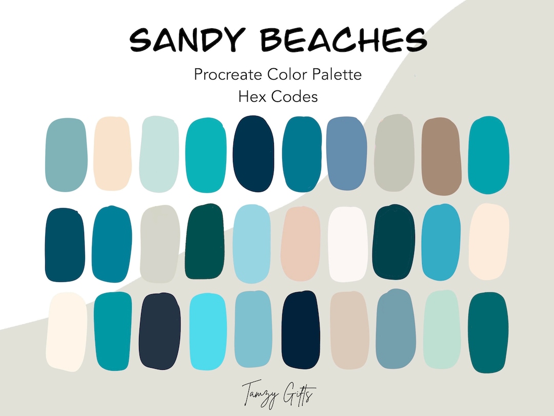 Procreate & Hex Code Color Palette - Sandy Beaches Gradient (30 Colors ...