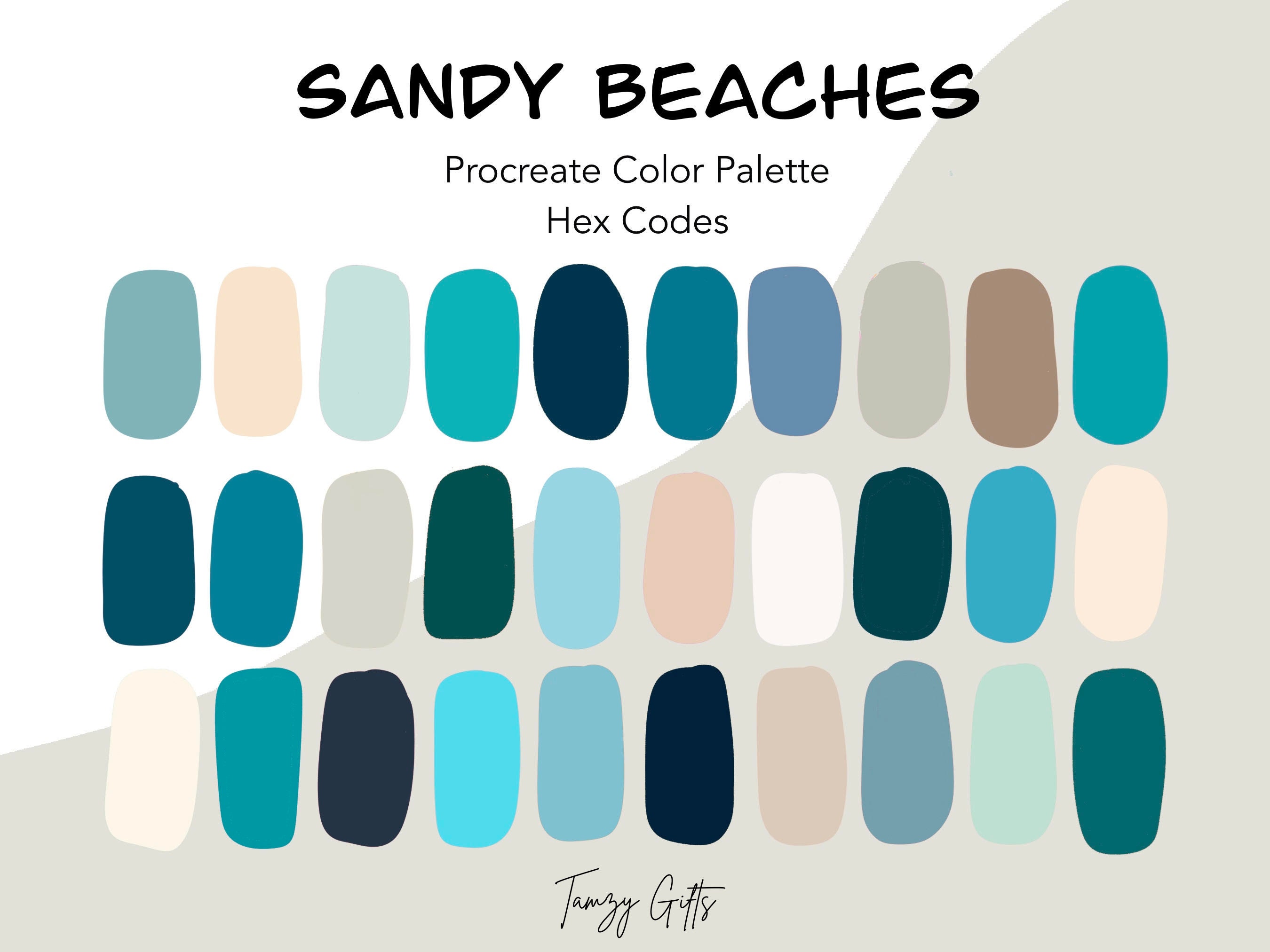 Procreate & Hex Code Color Palette - Sandy Beaches Gradient (30 Colors ...