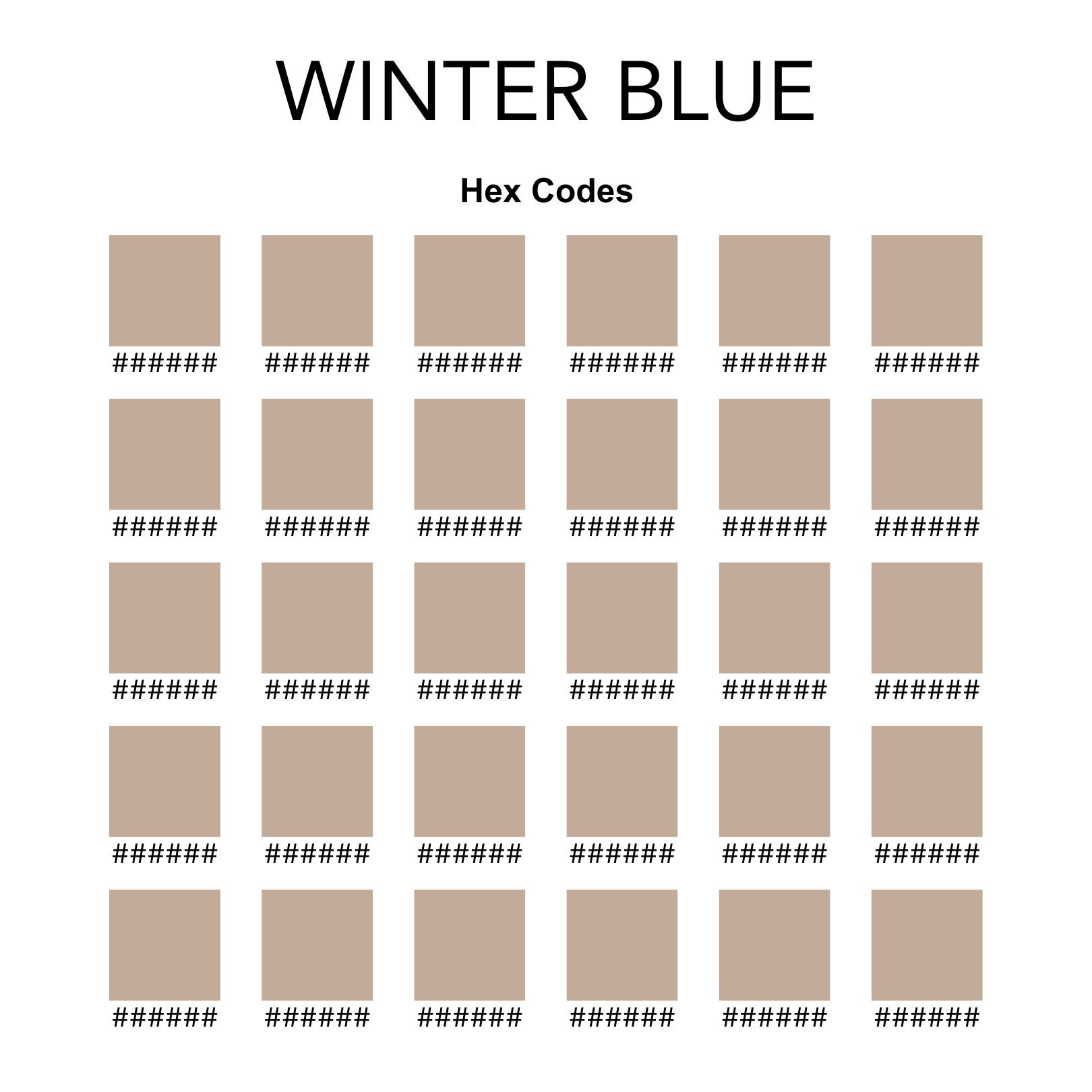 Procreate & Hex Code Color Palette - Winter Blue Gradient (30 Colors ...
