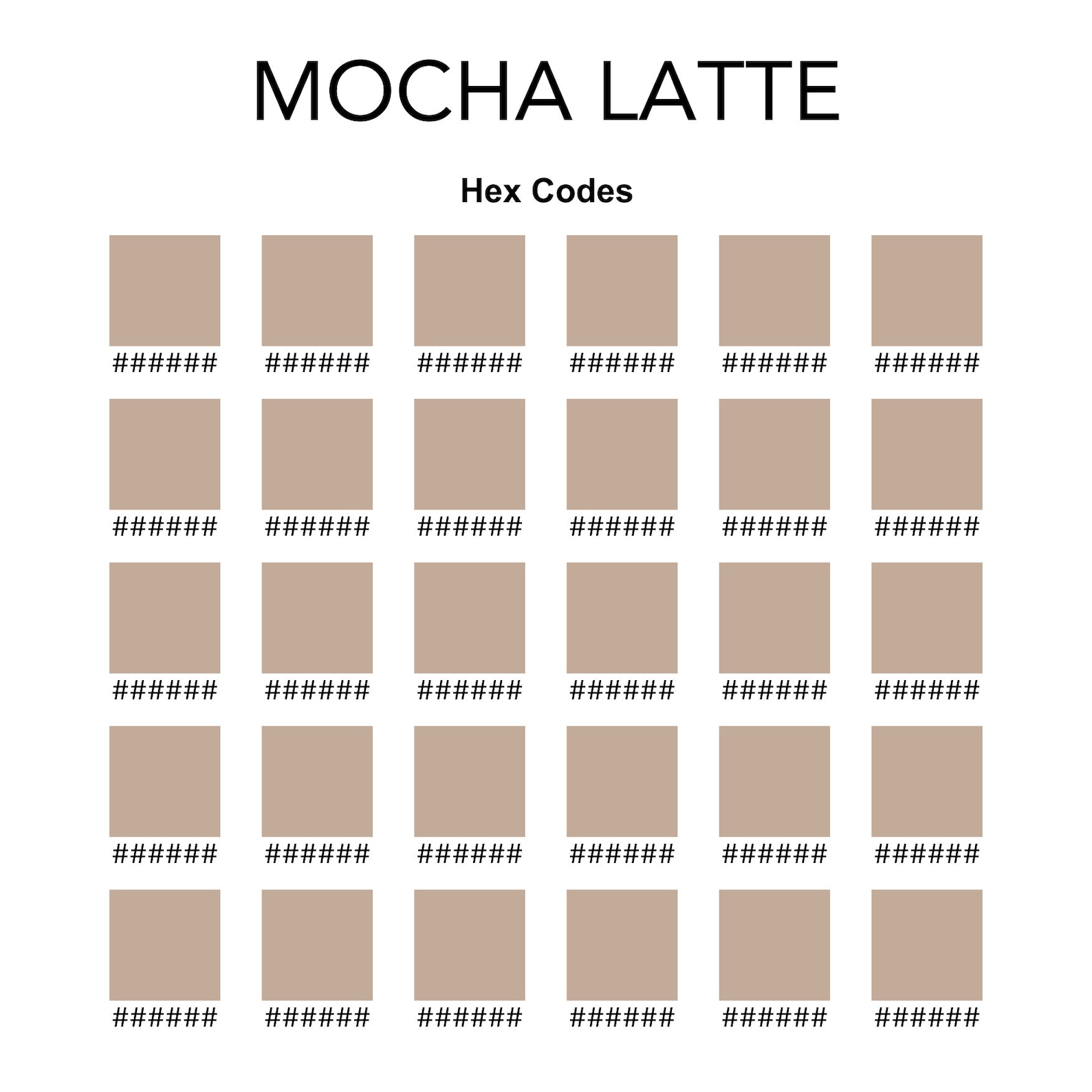 Procreate and Hex Code Color Palette Mocha Latte Gradient 30 Colors ...