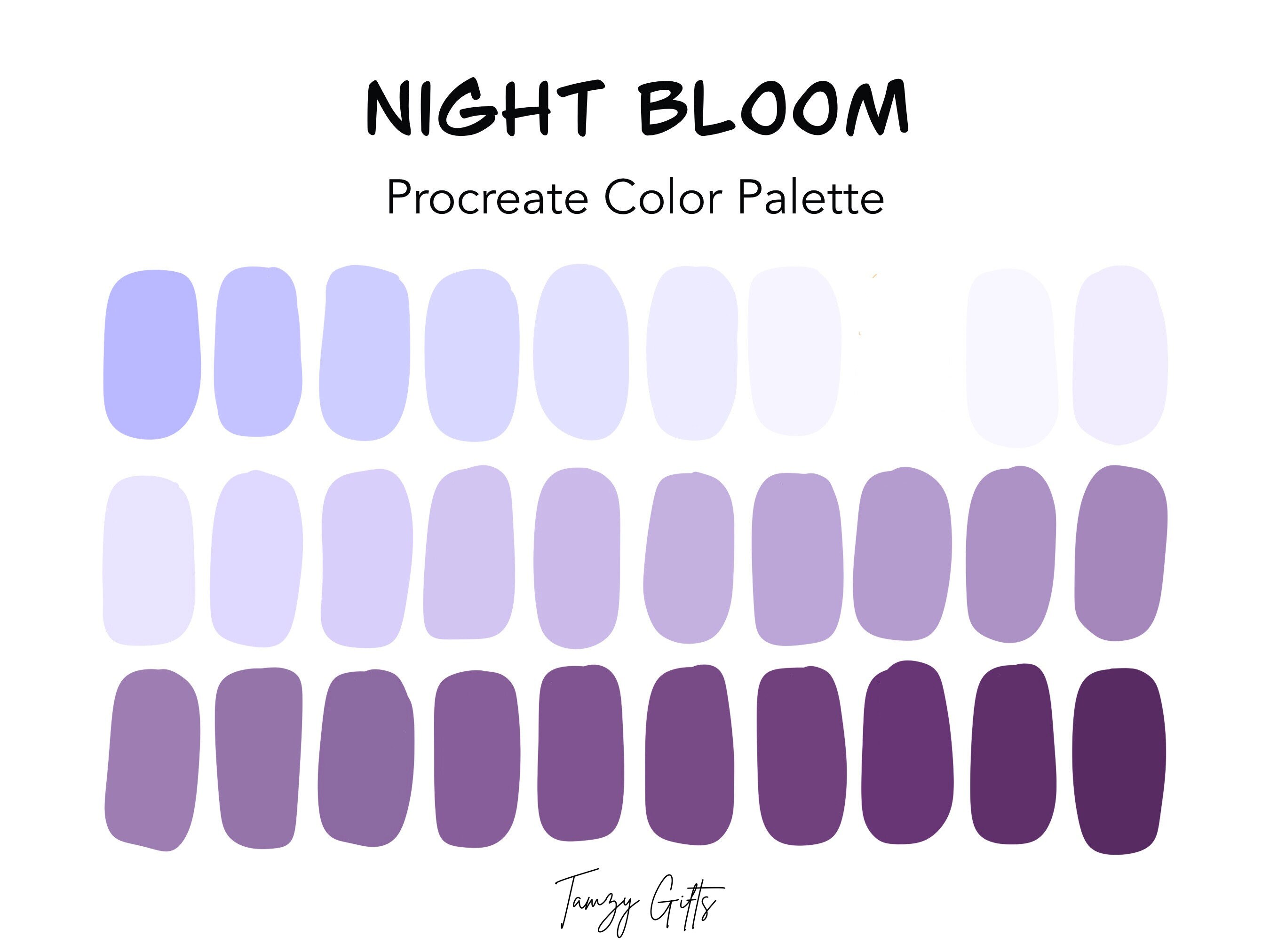Procreate and Hex Code Color Palette - Night Bloom Gradient (30 Colors ...