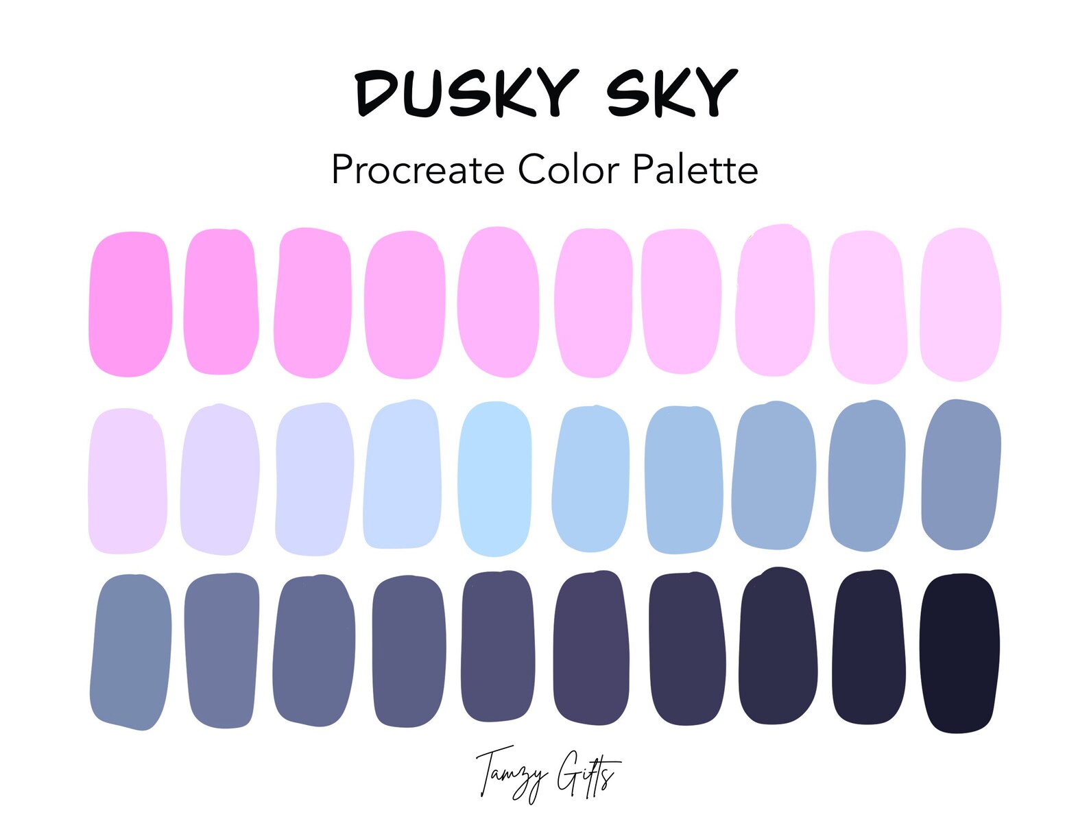 Procreate and Hex Code Color Palette - Dusky Sky Gradient (30 Colors ...