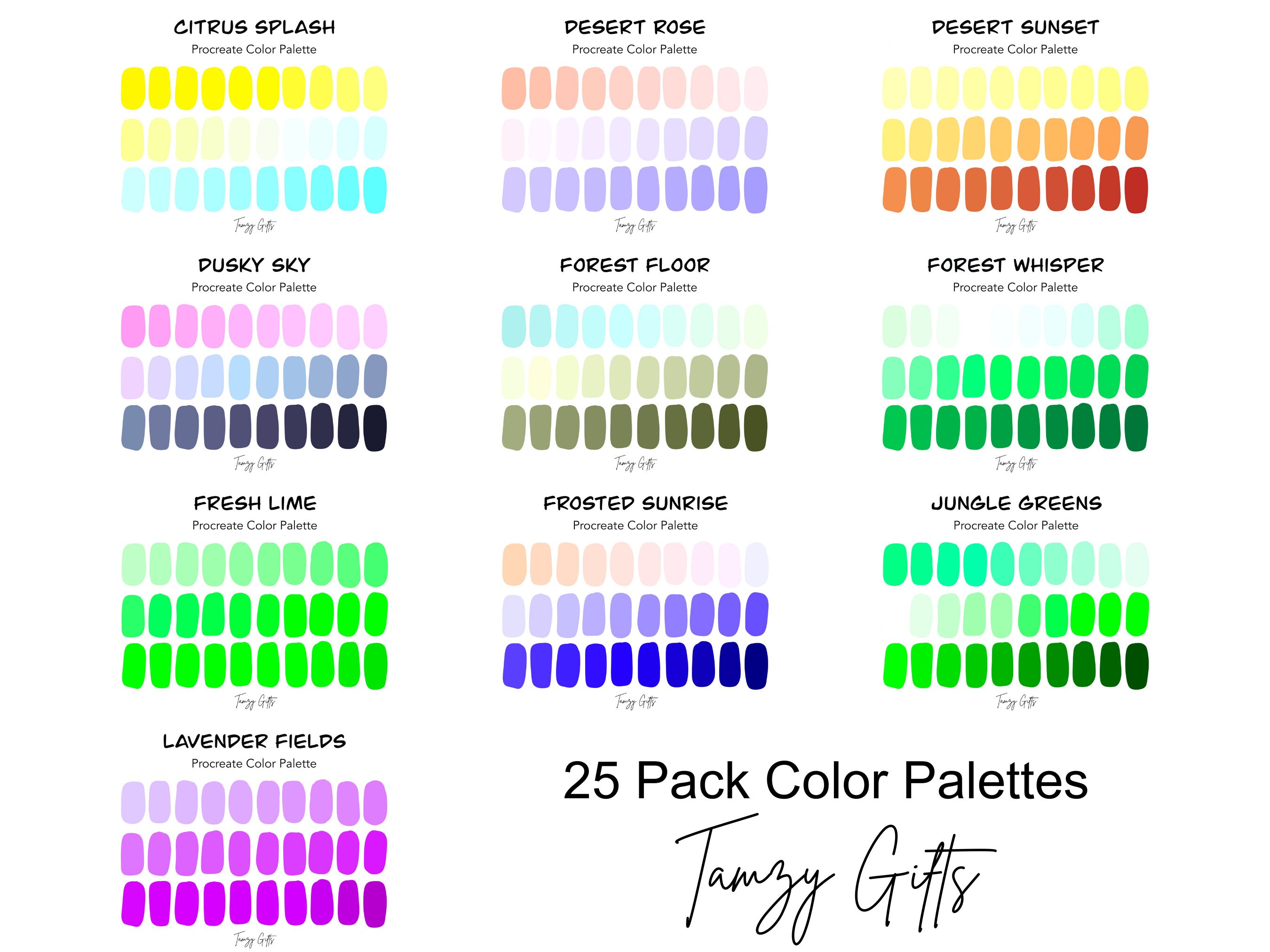 Procreate & Hex Code Color Palette - Ultimate 25 Pack Gradient Palettes ...