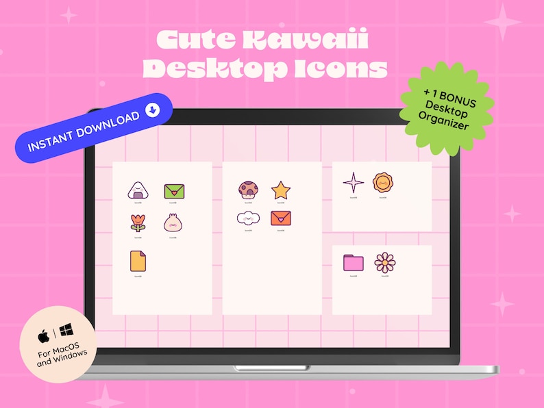 Cute Kawaii Desktop Icon Set | Windows & Mac | Wallpaper | Folder Icons ...