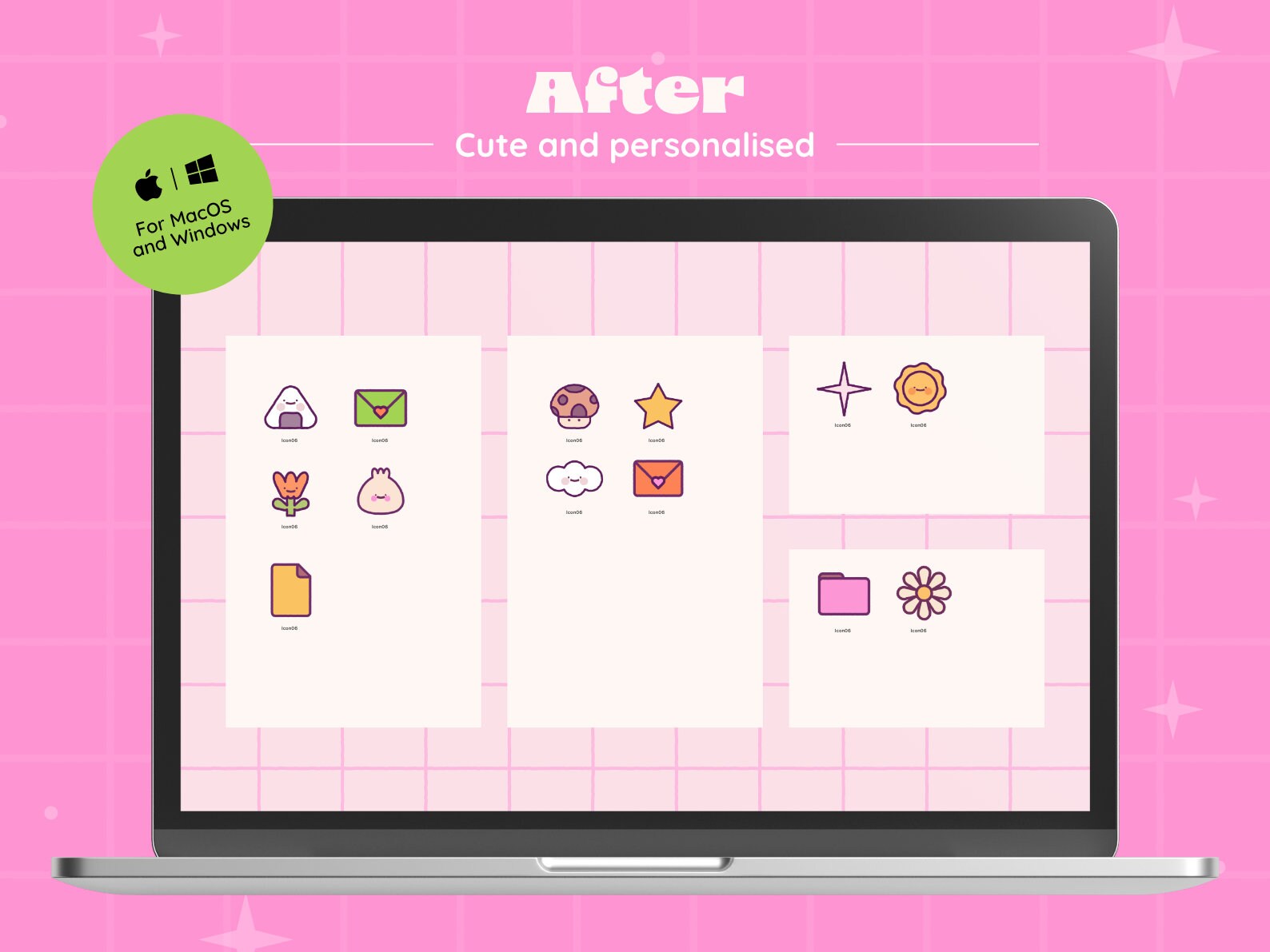 Cute Kawaii Desktop Icon Set | Windows & Mac | Wallpaper | Folder Icons ...