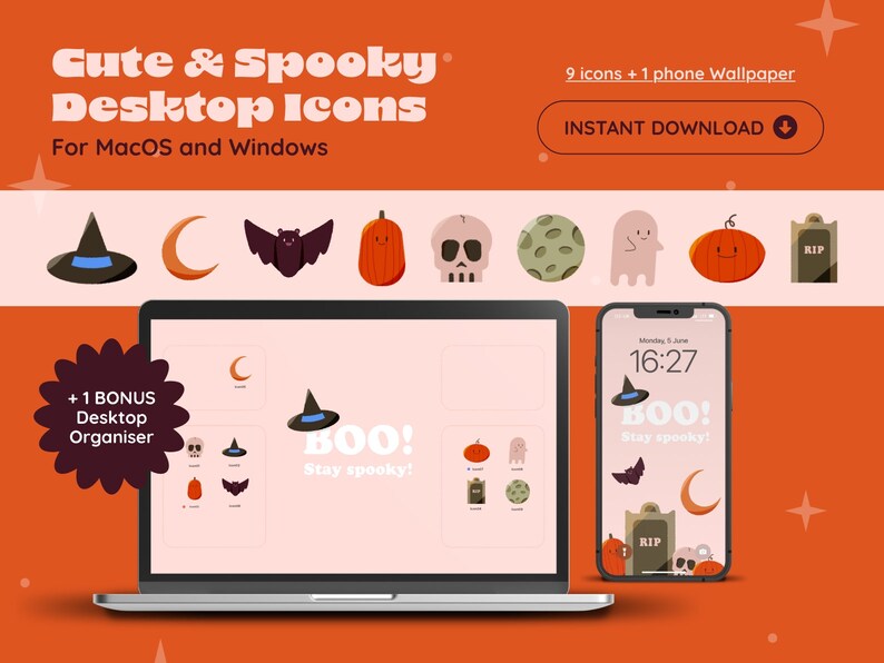Spooky and Cute Hand Drawn Desktop Icons Folder Icons Windows and Mac ...