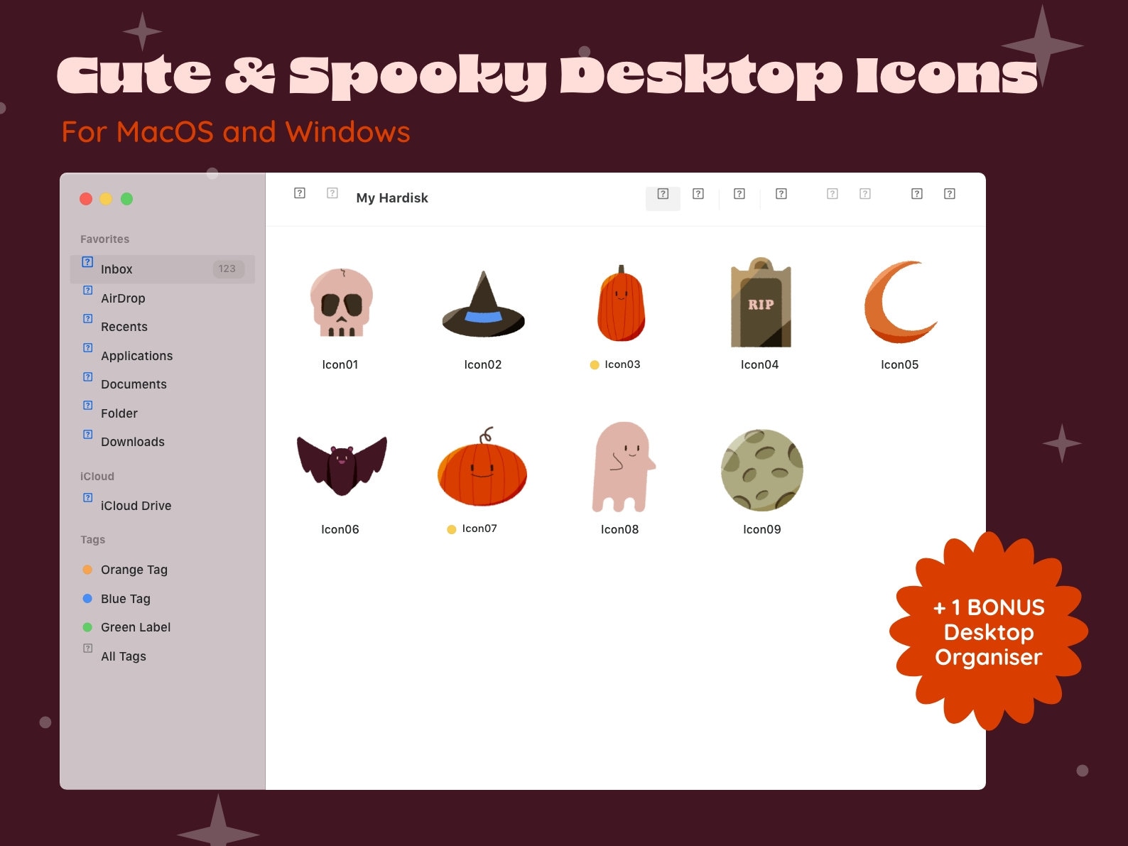 Spooky and Cute Hand Drawn Desktop Icons Folder Icons Windows and Mac ...
